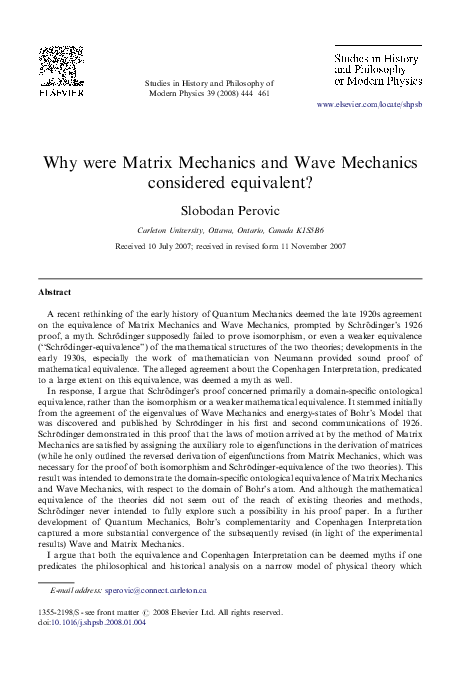 (PDF) Why were Matrix Mechanics and Wave Mechanics considered equivalent?