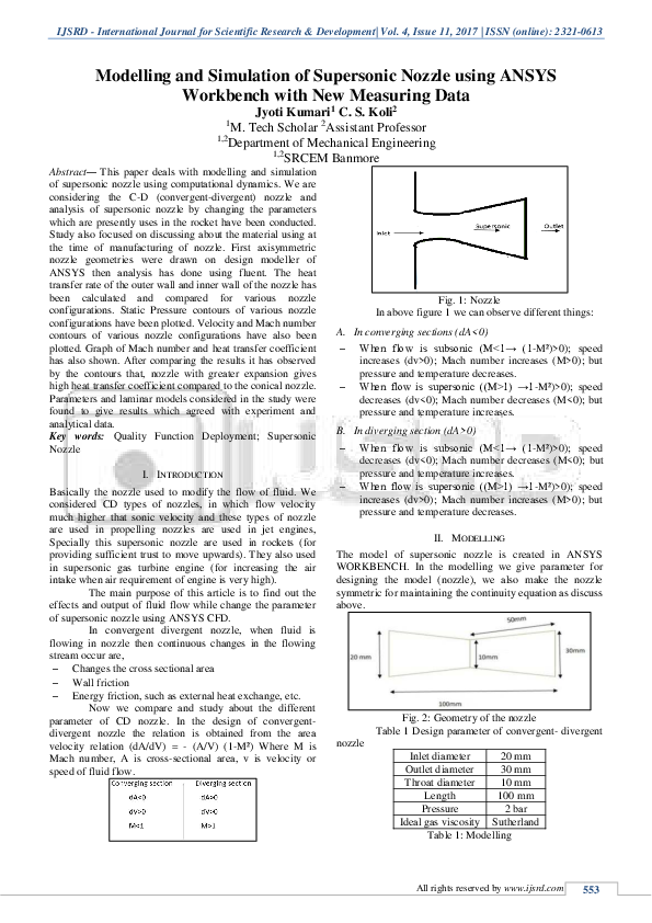 Pdf Modelling And Simulation Of Supersonic Nozzle Using Ansys Workbench With New Measuring Data