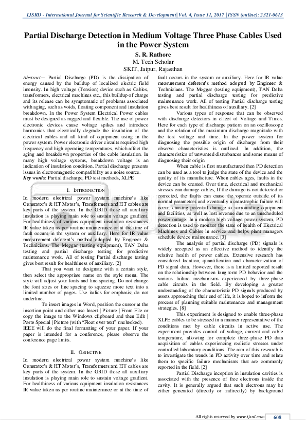 Pdf Partial Discharge Detection In Medium Voltage Three Phase Cables Used In The Power System