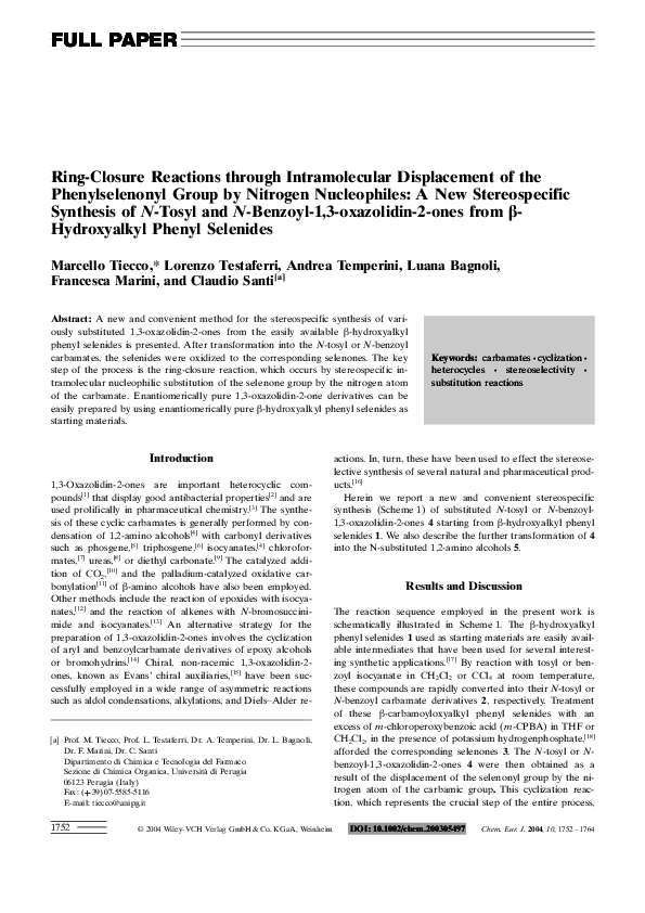 (PDF) Ring-Closure Reactions through Intramolecular Displacement of the ...