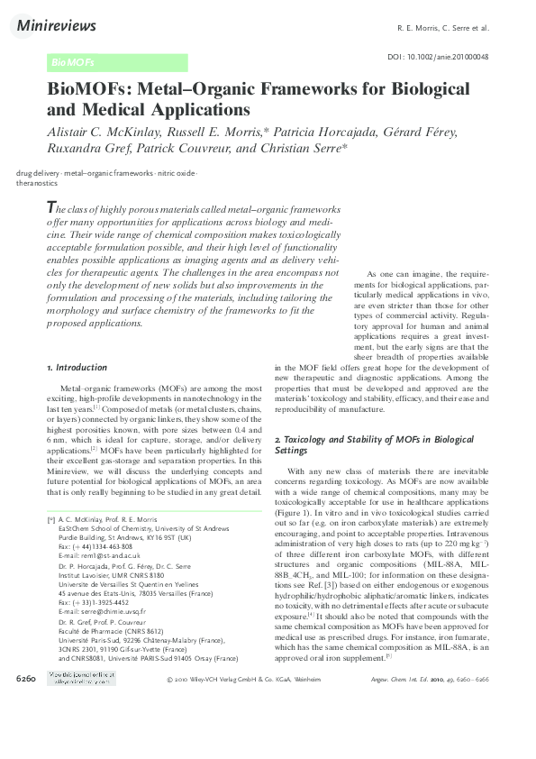 (PDF) BioMOFs: Metal-Organic Frameworks for Biological and Medical ...
