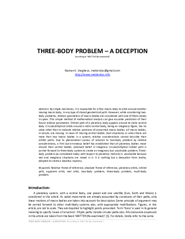 (PDF) The Three-Body Problem | Ram Sudhir Sharma - Academia.edu