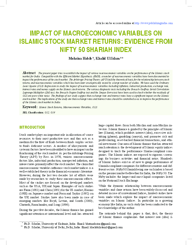 (PDF) IMPACT OF MACROECONOMIC VARIABLES ON ISLAMIC STOCK MARKET RETURNS ...