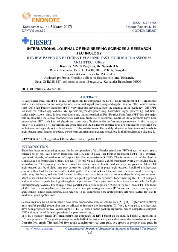 Pdf Review Paper On Efficient Vlsi And Fast Fourier Transform Architectures