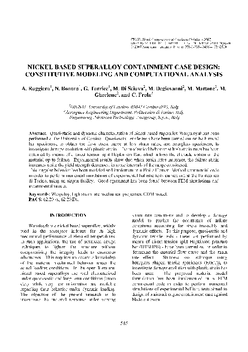(PDF) Nickel Based Superalloy Containment Case Design: Constitutive Modeling and Computational ...
