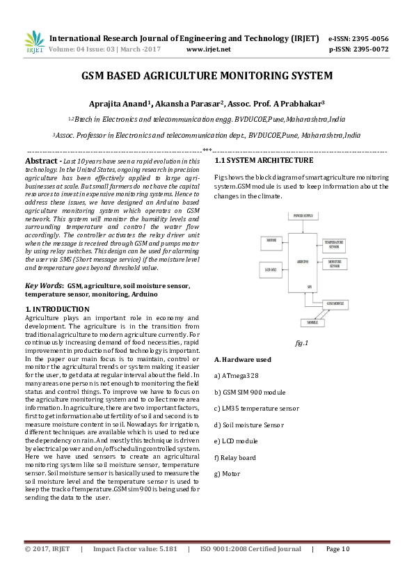 (PDF) IRJET-GSM BASED AGRICULTURE MONITORING SYSTEM