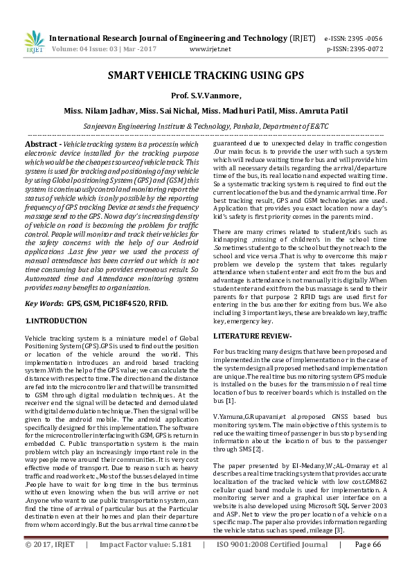 (PDF) IRJET-SMART VEHICLE TRACKING USING GPS