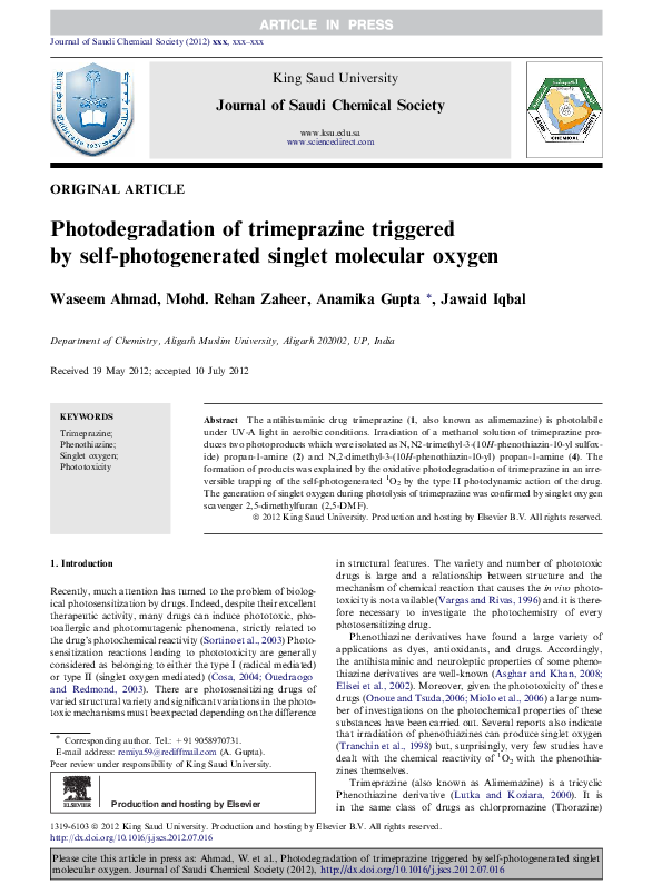 (PDF) Photodegradation of trimeprazine triggered by self-photogenerated ...