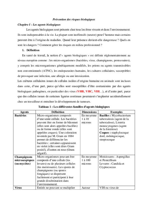 (PDF) Prévention des risques biologiques