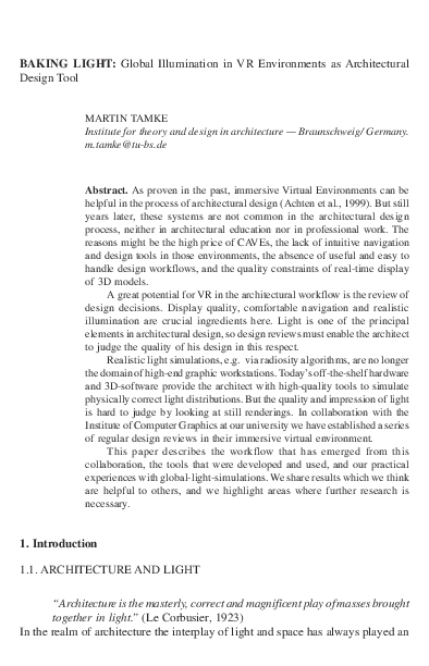 (PDF) BAKING LIGHT: Global Illumination in VR Environments as Architectural Design Tool | Martin ...