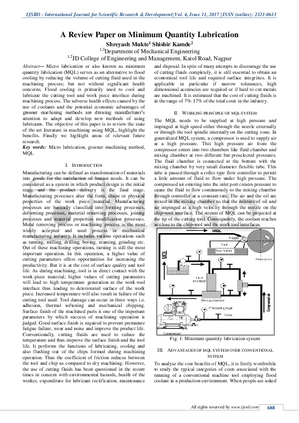(PDF) A Review Paper on Minimum Quantity Lubrication