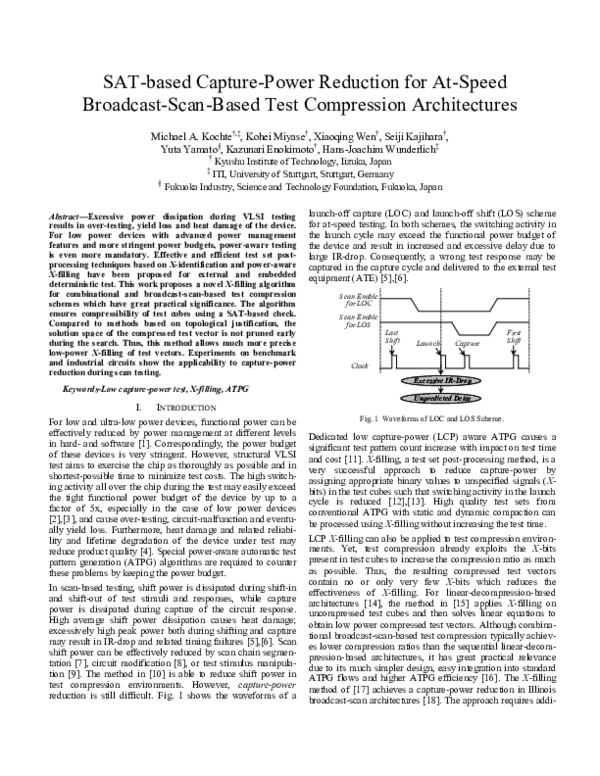Pdf Sat Based Capture Power Reduction For At Speed Broadcast Scan Based Test Compression 