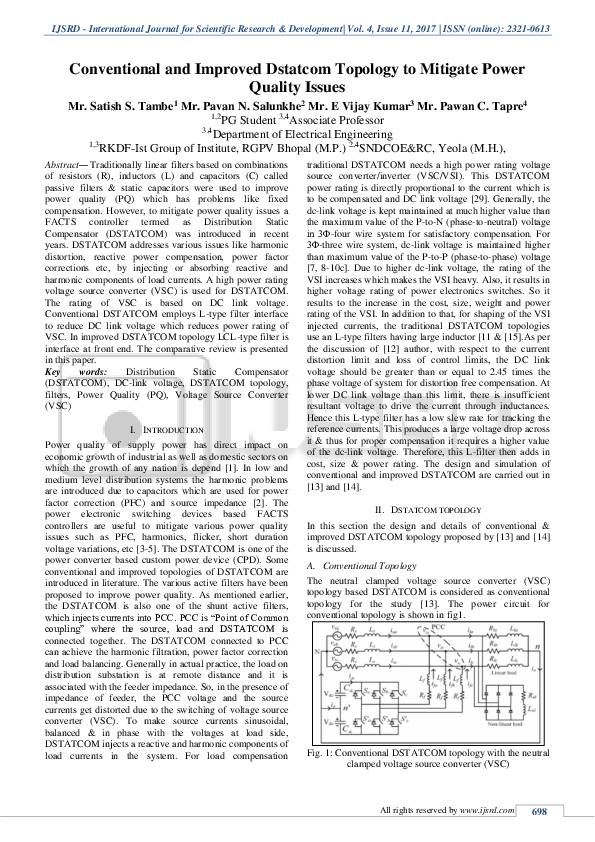 Pdf Conventional And Improved Dstatcom Topology To Mitigate Power