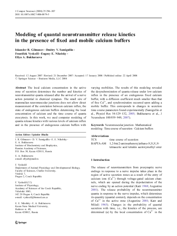 (PDF) Modeling of quantal neurotransmitter release kinetics in the ...
