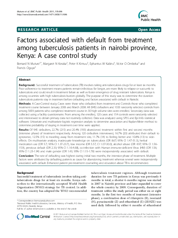 (PDF) Factors associated with default from treatment among tuberculosis ...