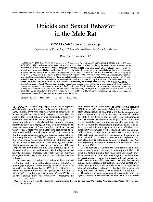 (PDF) Opioids and sexual behavior in the male rat