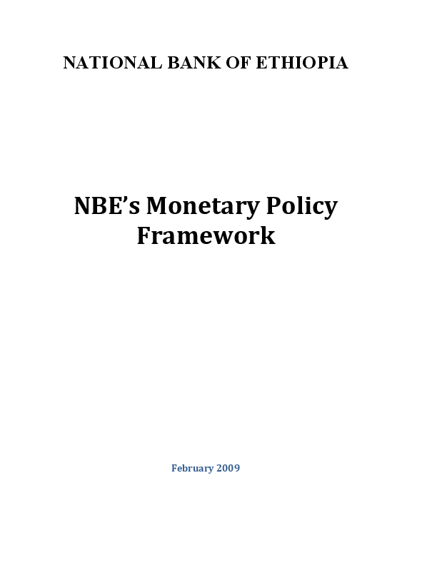 (PDF) NATIONAL BANK OF ETHIOPIA NBE's Monetary Policy Framework