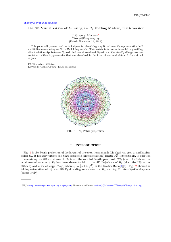 (PDF) The 3D Visualization of E8 Using Anh4 Folding Matrix, Math Version
