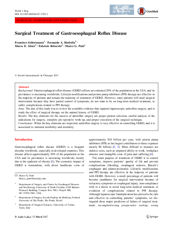 (PDF) Surgical Treatment of Gastroesophageal Reflux Disease
