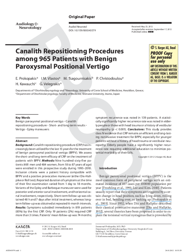 (PDF) Canalith Repositioning Procedures among 965 Patients with Benign ...