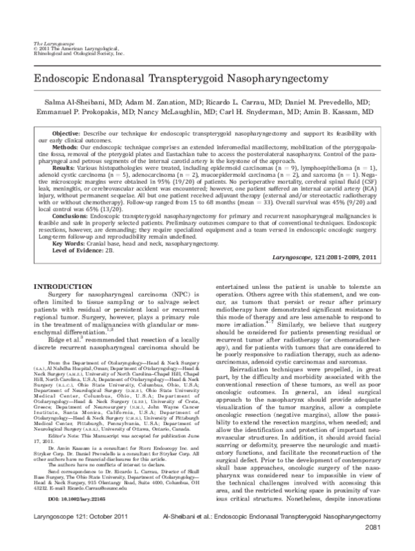 (PDF) Endoscopic endonasal transpterygoid nasopharyngectomy