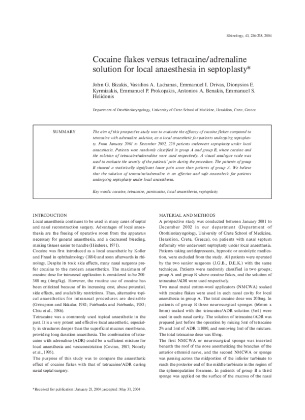 (PDF) Cocaine flakes versus tetracaine/adrenaline solution for local ...