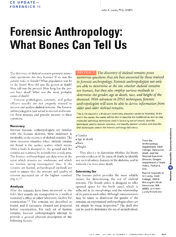 (PDF) CE U P D A T E — F O R E N S I C S II Forensic Anthropology: What ...
