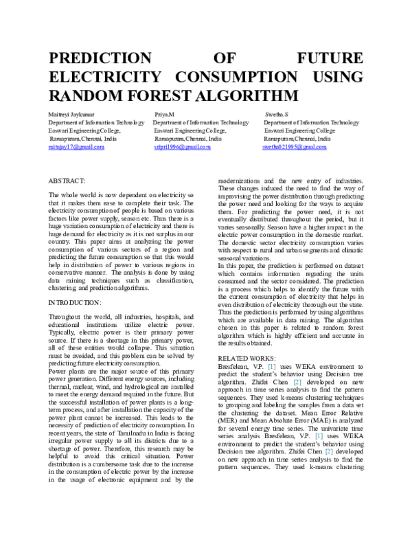 (DOC) PREDICTION OF FUTURE ELECTRICITY CONSUMPTION USING RANDOM FOREST ...