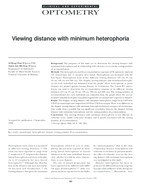 (PDF) Viewing distance with minimum heterophoria
