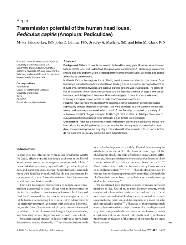 (PDF) Transmission potential of the human head louse, Pediculus capitis ...