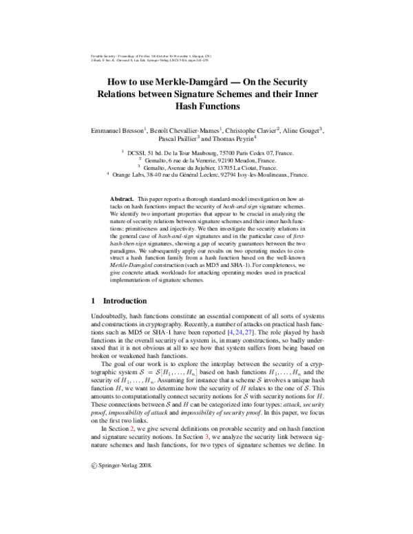 (PDF) How to Use Merkle-Damgård — On the Security Relations between Signature Schemes and Their ...