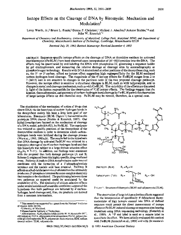 (PDF) Isotope effects on the cleavage of DNA by bleomycin: Mechanism ...