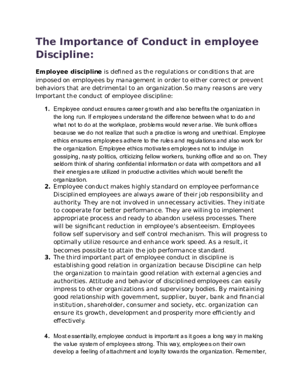 (DOC) The Importance of Conduct in employee Discipline
