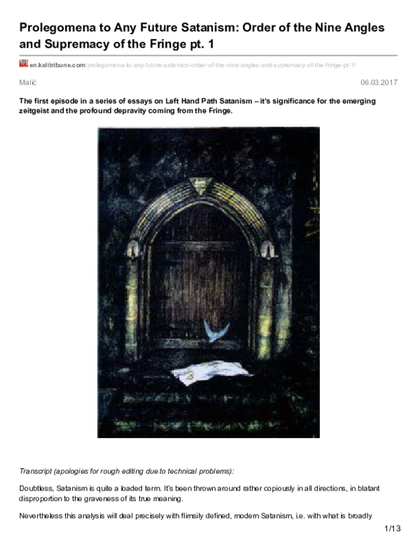 (PDF) Prolegomena to Any Future Satanism: Order of the Nine Angles and ...