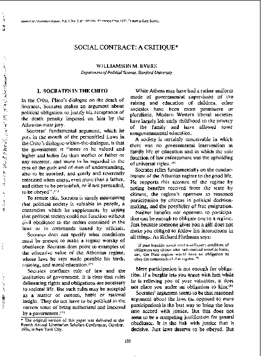 (PDF) SOCIAL CONTRACT: A CRITIQUE