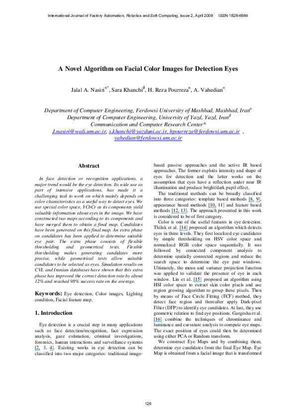 (PDF) A Novel Algorithm on Facial Color Images for Detection Eyes
