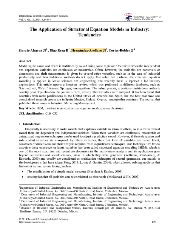 (PDF) The Application of Structural Equation Models in Industry: Tendencies