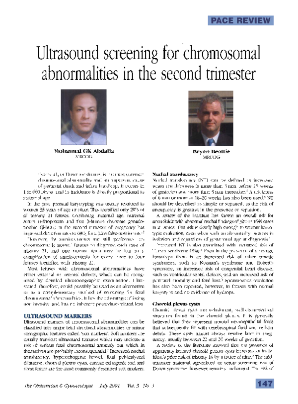 (PDF) Ultrasound screening for chromosomal abnormalities in the second ...