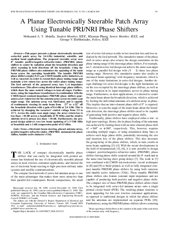 (PDF) A Planar Electronically Steerable Patch Array Using Tunable PRI ...