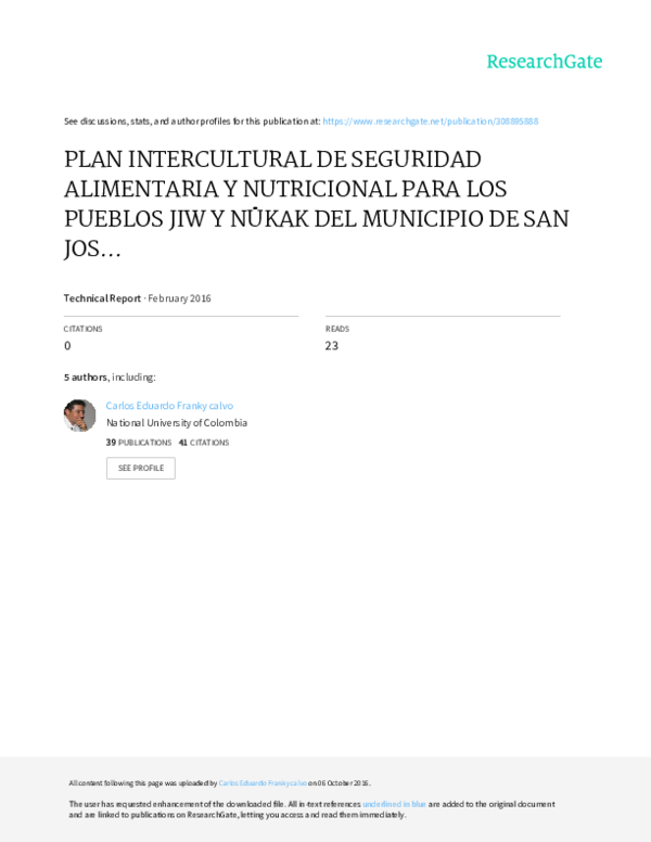 (PDF) Plan intercultural de seguridad alimentaria y nutricional para los pueblos Jiw y Nükak del ...