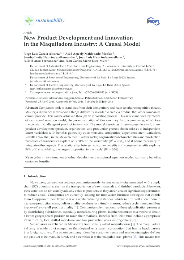 (PDF) New Product Development and Innovation in the Maquiladora Industry: A Causal Model