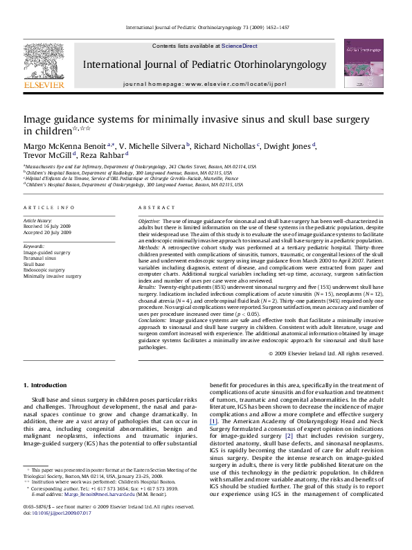 (PDF) Minimally Invasive Endoscopic Sinonasal and Skull Base Surgery in Children Using Image ...