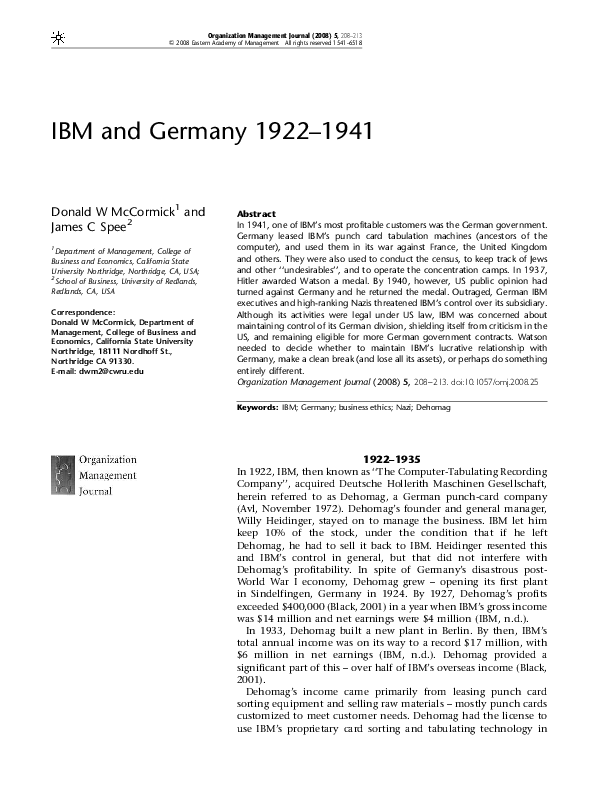 (PDF) IBM and Germany 1922-1941