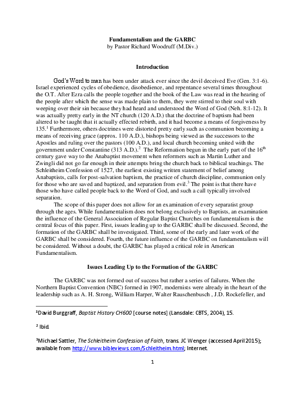 (PDF) Fundamentalism and the GARBC