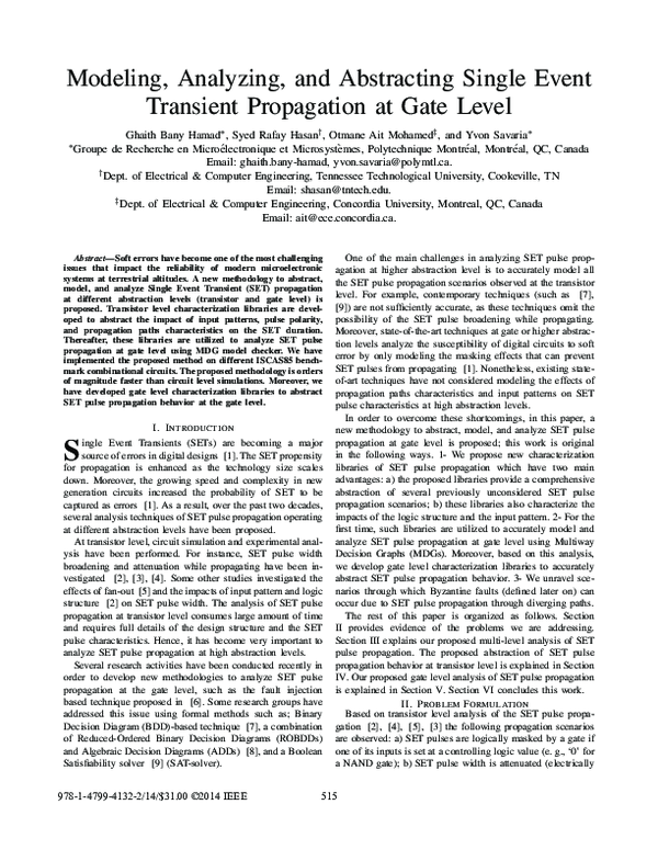 (PDF) Modeling, Analyzing, and Abstracting Single Event Transient Propagation at Gate Level ...