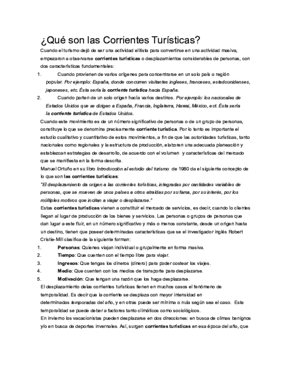 (DOC) Qué son las Corrientes Turísticas