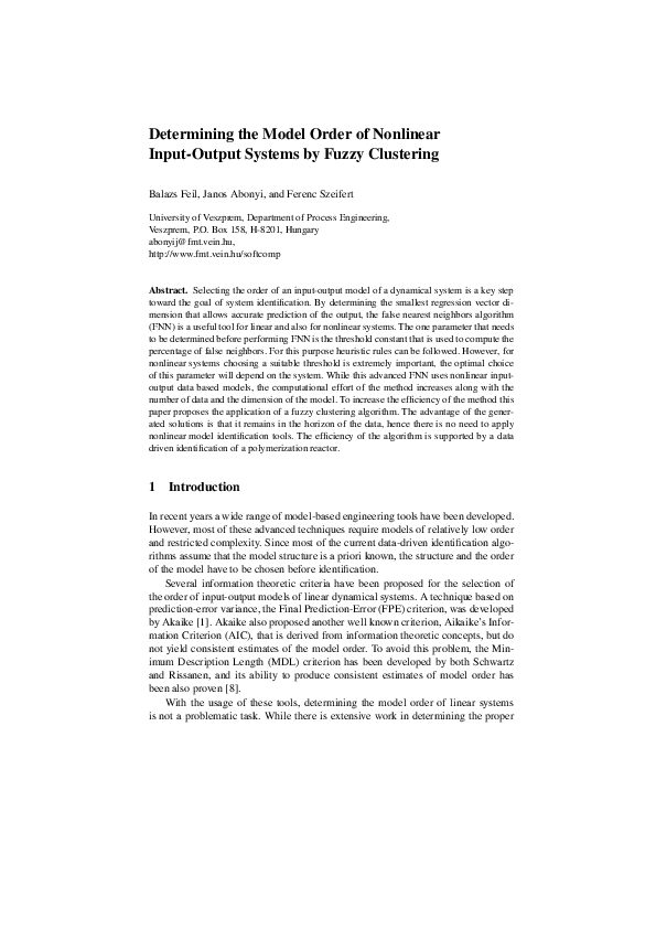 Pdf Determining The Model Order Of Nonlinear Inputoutput Systems