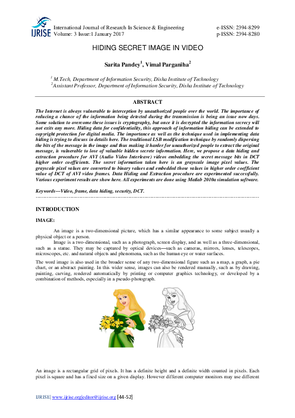 (PDF) HIDING SECRET IMAGE IN VIDEO