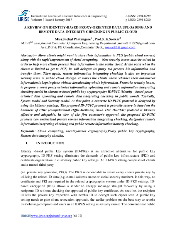 Pdf A Review On Identity Based Proxy Oriented Data Uploading And Remote Data Integrity