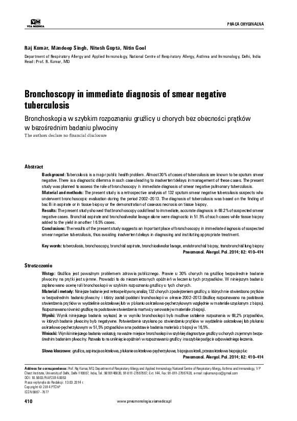 (PDF) Bronchoscopy in immediate diagnosis of smear negative tuberculosis